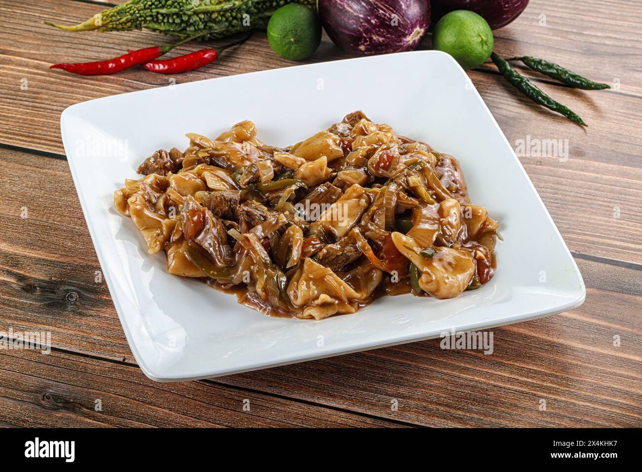 Tibetian cuisine - thenthuk noodles with beef and spices Stock Photo ...
