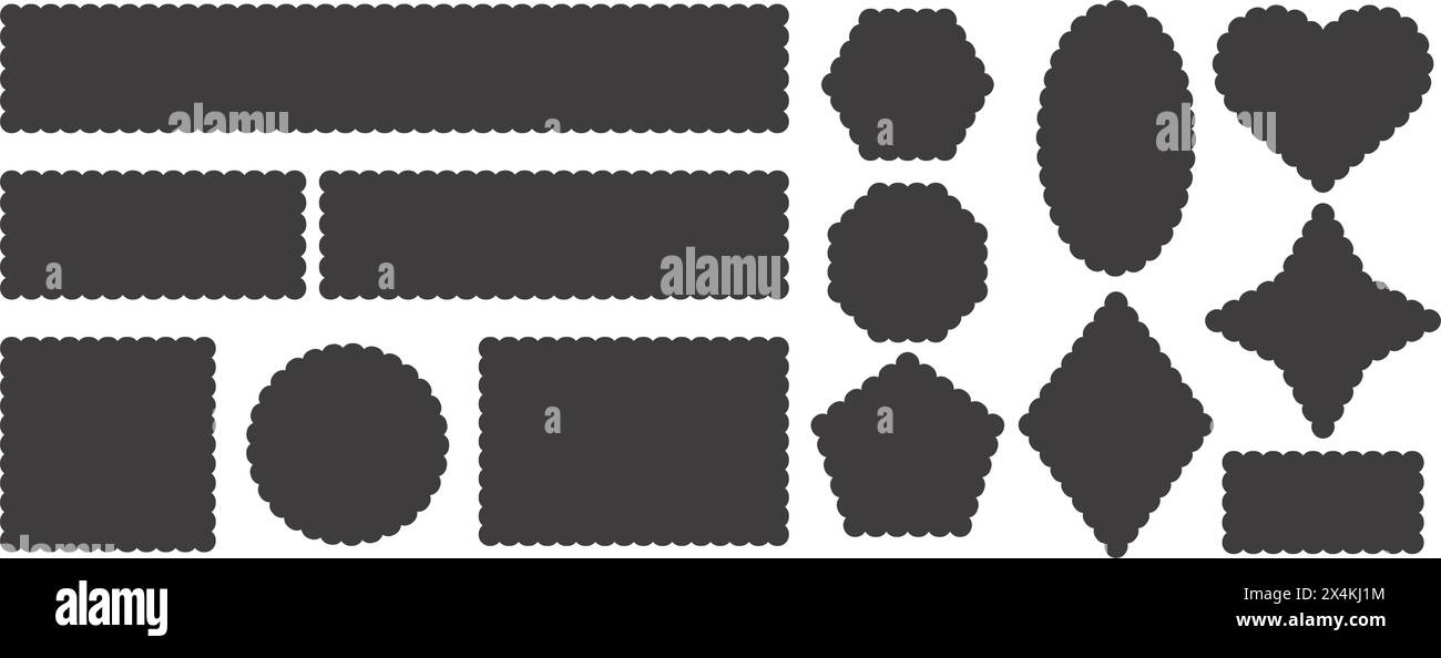 Scallop edge frame. Rectangle and circle shapes. Vector square border ...
