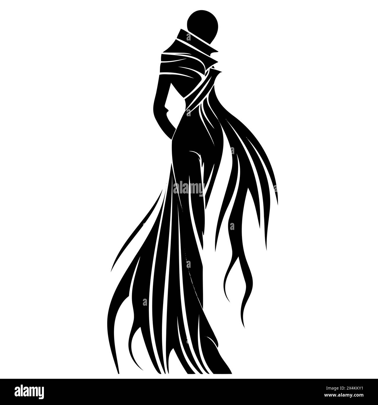 Long dress drawing illustration Black and White Stock Photos & Images ...