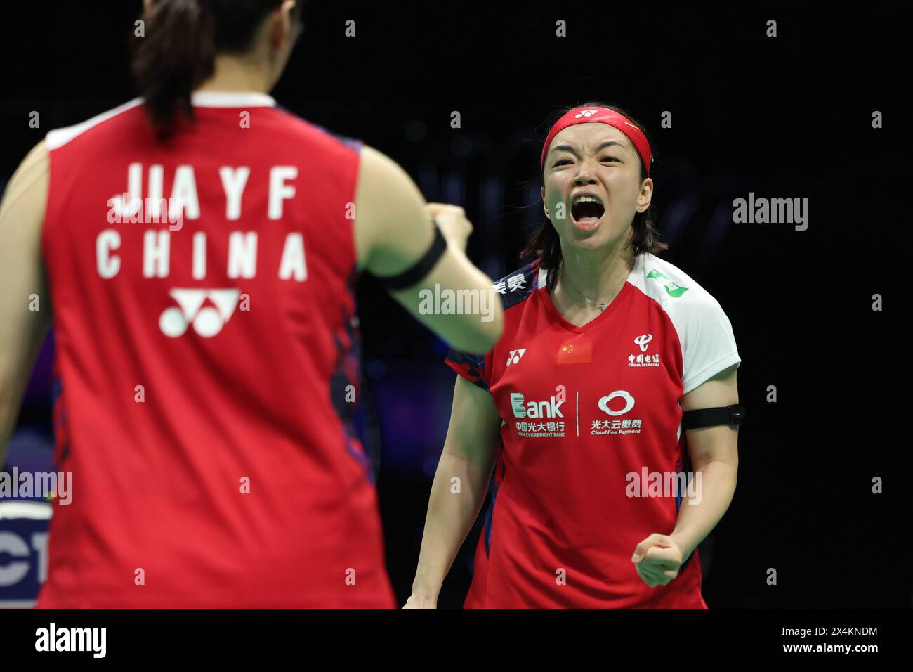 Chengdu, China's Sichuan Province. 4th May, 2024. Chen Qichen (R)/Jia Yifan of China celebrate ...