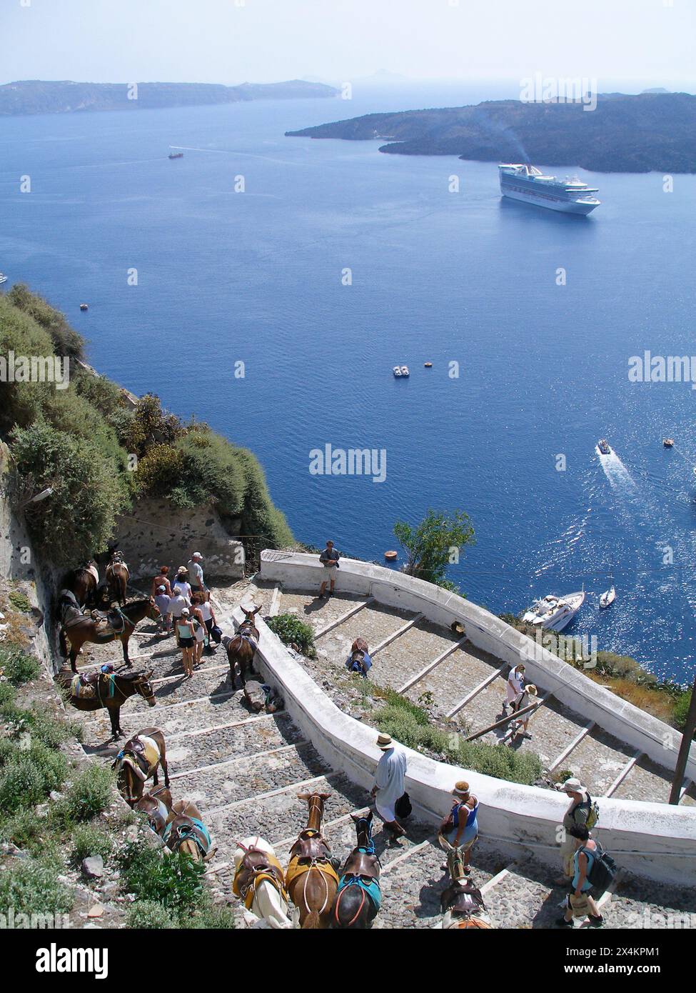 donkeys and the steep path up the cliff from the harbor to the town of ...