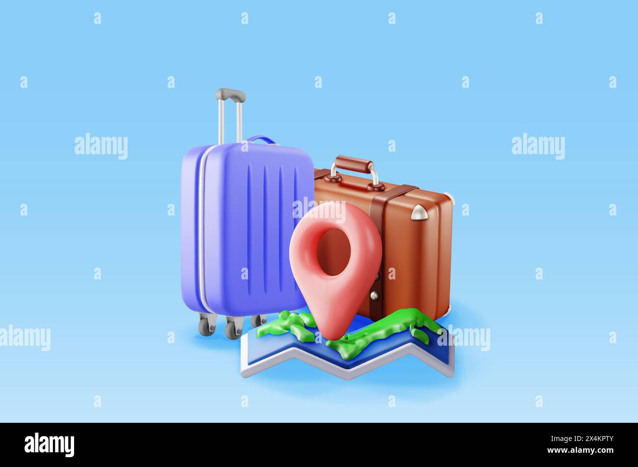 3d vintage suitcase with folded paper map Stock Vector Image & Art - Alamy