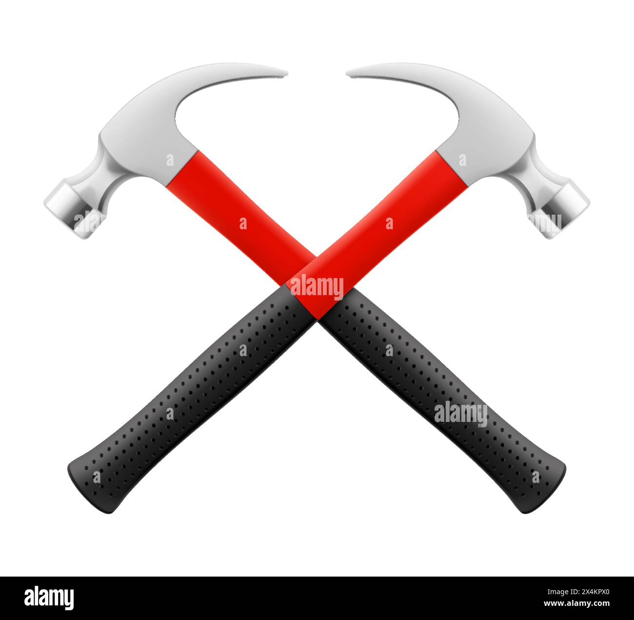 Two Crossed Carpenter's hammers isolated on white background. Fitter's ...