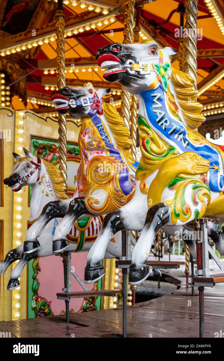 Traditional Carousel Fun fare ride at the Beamish Museum, County Durham ...