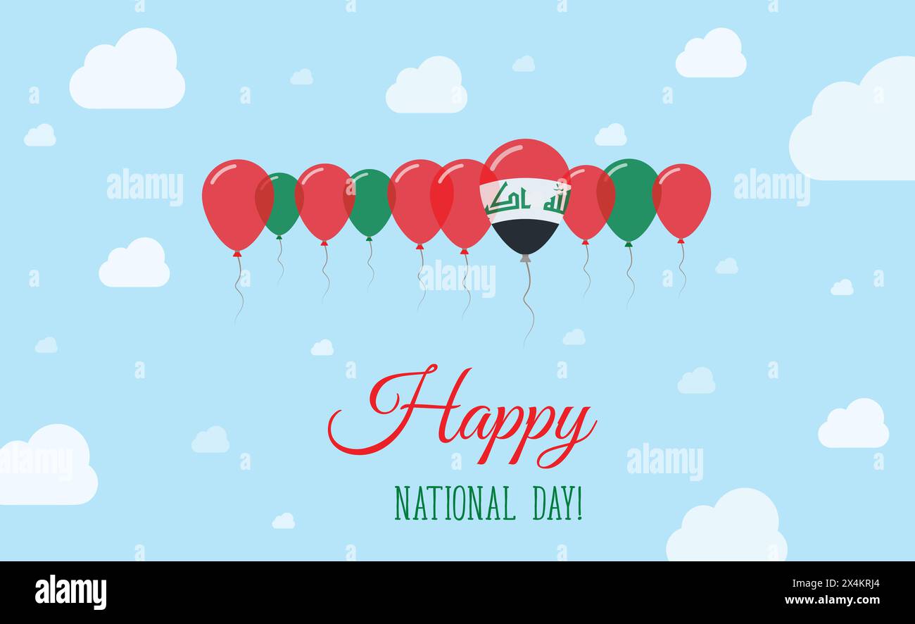 Iraq Independence Day Sparkling Patriotic Poster. Row of Balloons in ...
