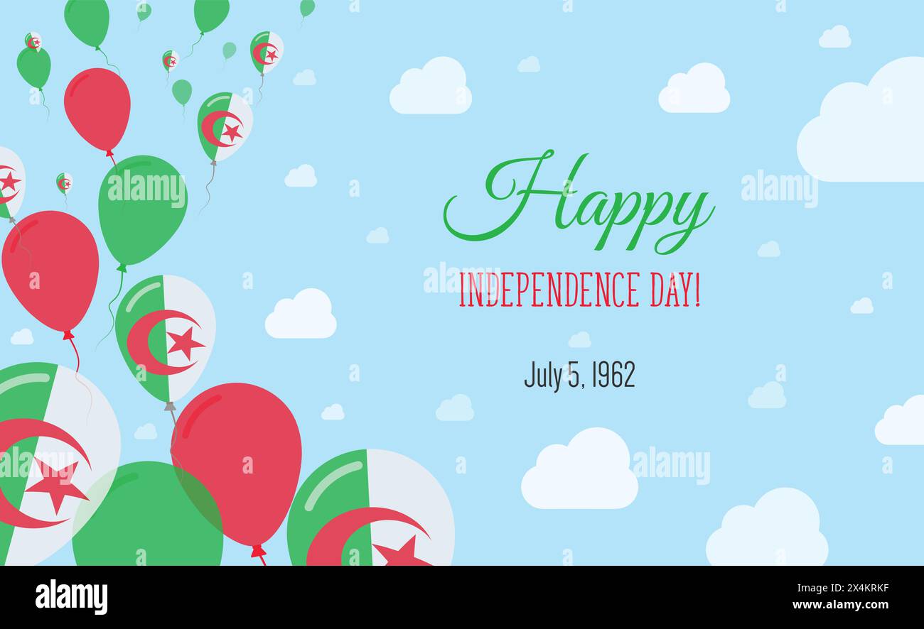 Algeria Independence Day Sparkling Patriotic Poster. Row of Balloons in ...