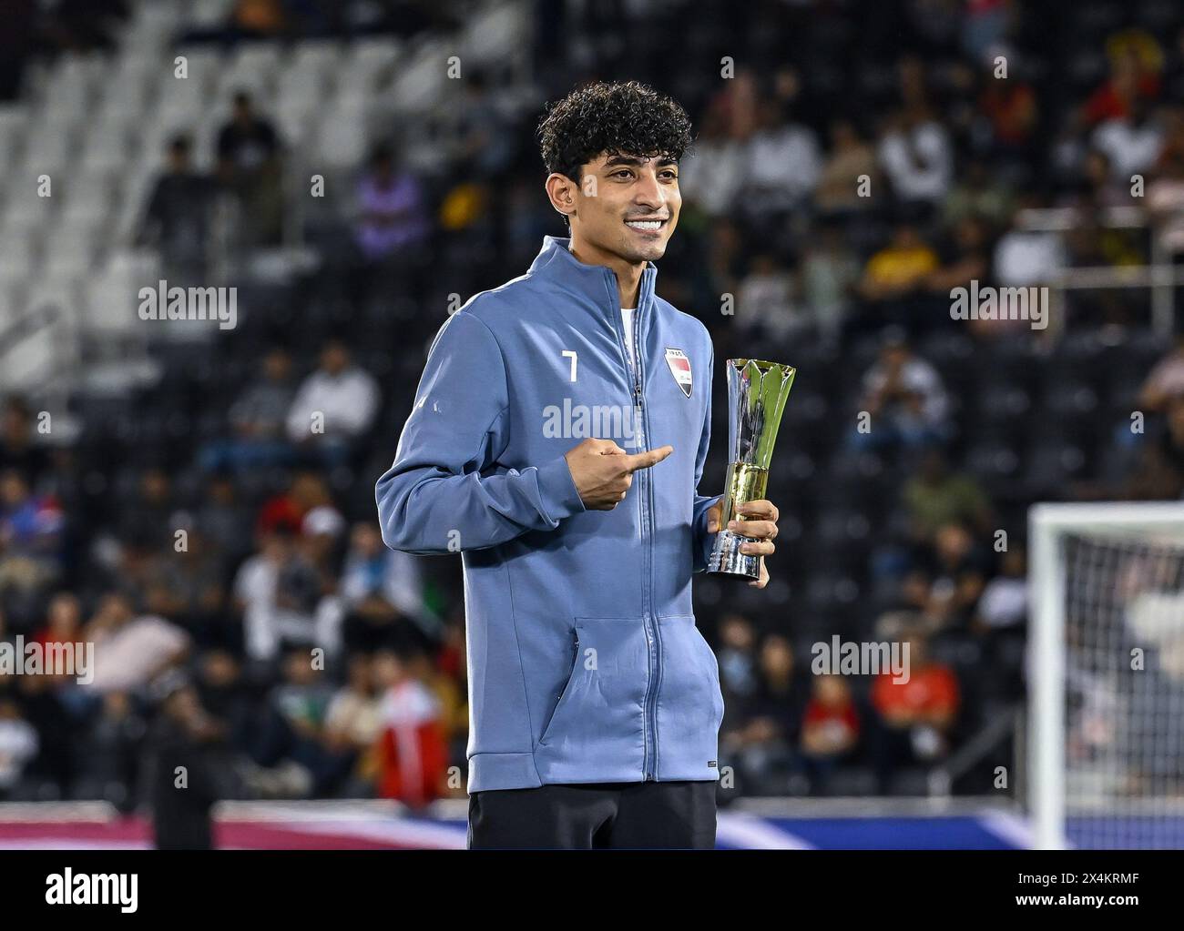 Doha, Qatar. 3rd May, 2024. Ali Jasim of Iraq gets the Top Scorer ...