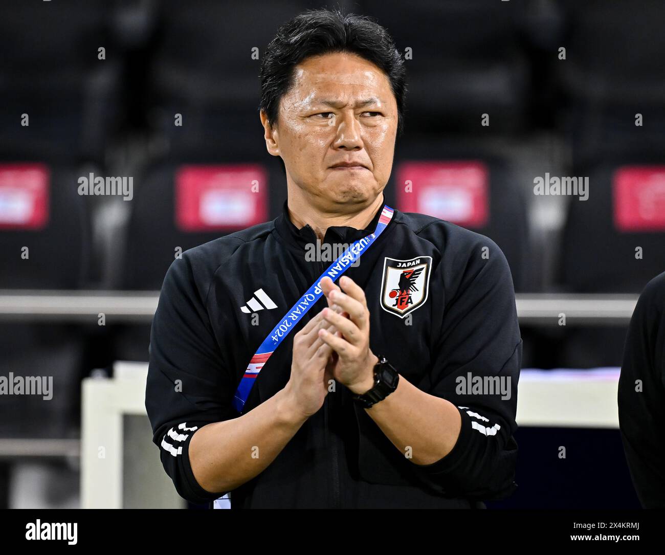 Doha, Qatar. 3rd May, 2024. Oiwa Go, head coach of Japan, looks on ...