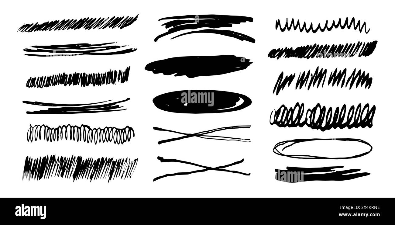 Underlines emphasis set brush stroke, marker lines grunge curve, wavy ...