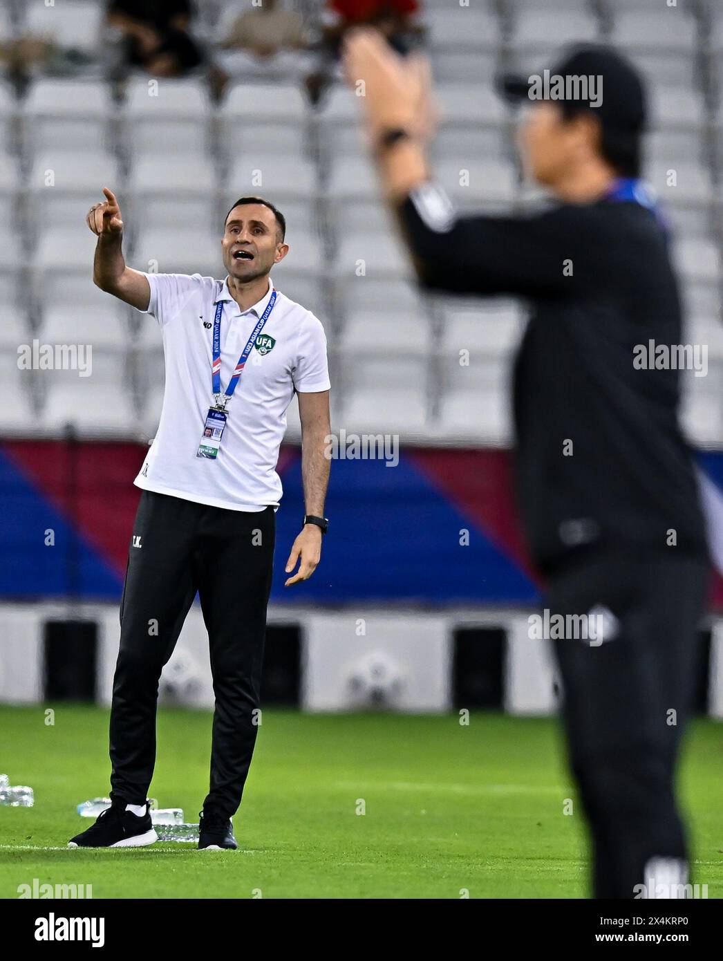 Doha, Qatar. 3rd May, 2024. Timur Kapadze, head coach of Uzbekistan ...
