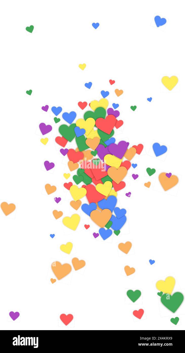 Valentine hearts, flying, falling down, floating. Rainbow colored ...