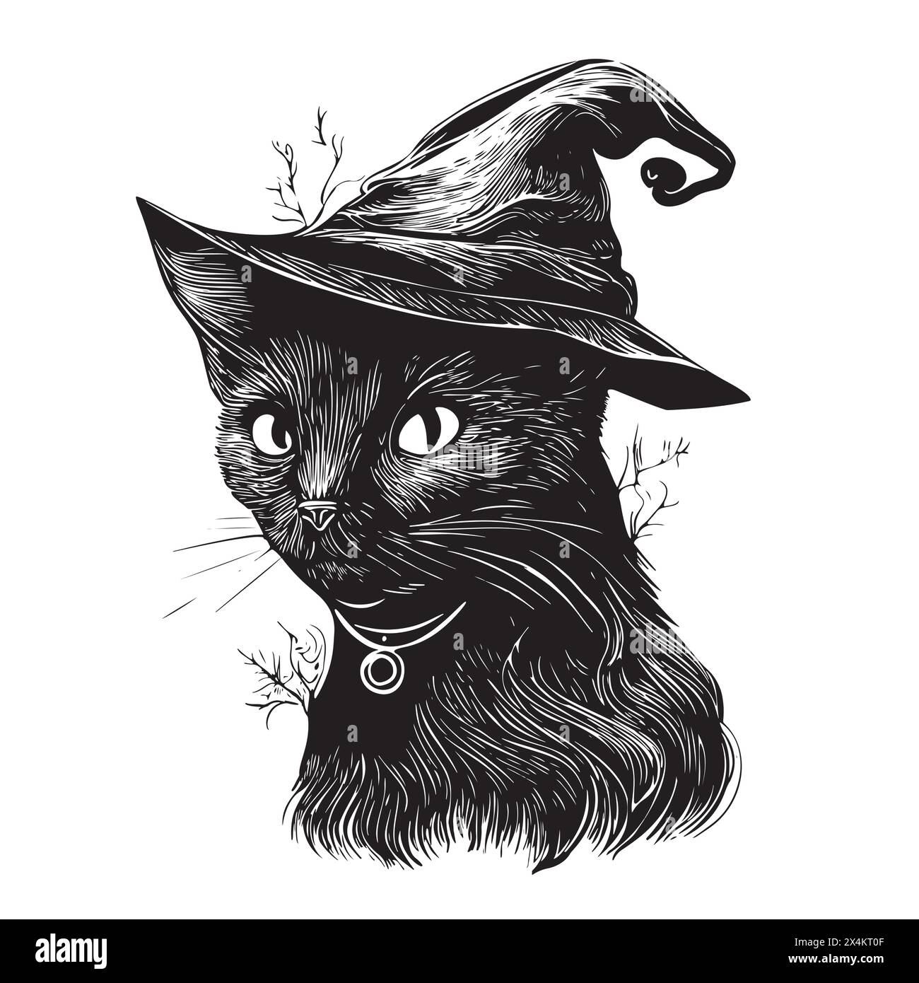 Black cat with pointy witch hat line art and dot work. Wiccan familiar ... Black cat with pointy witch hat line art and dot work. Wiccan familiar ...