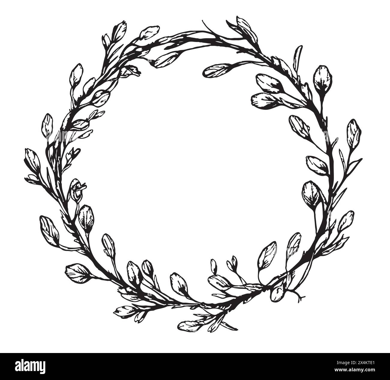 Botanical Wreath Hand Sketched Clip Art Illustration, Christmas frame ...