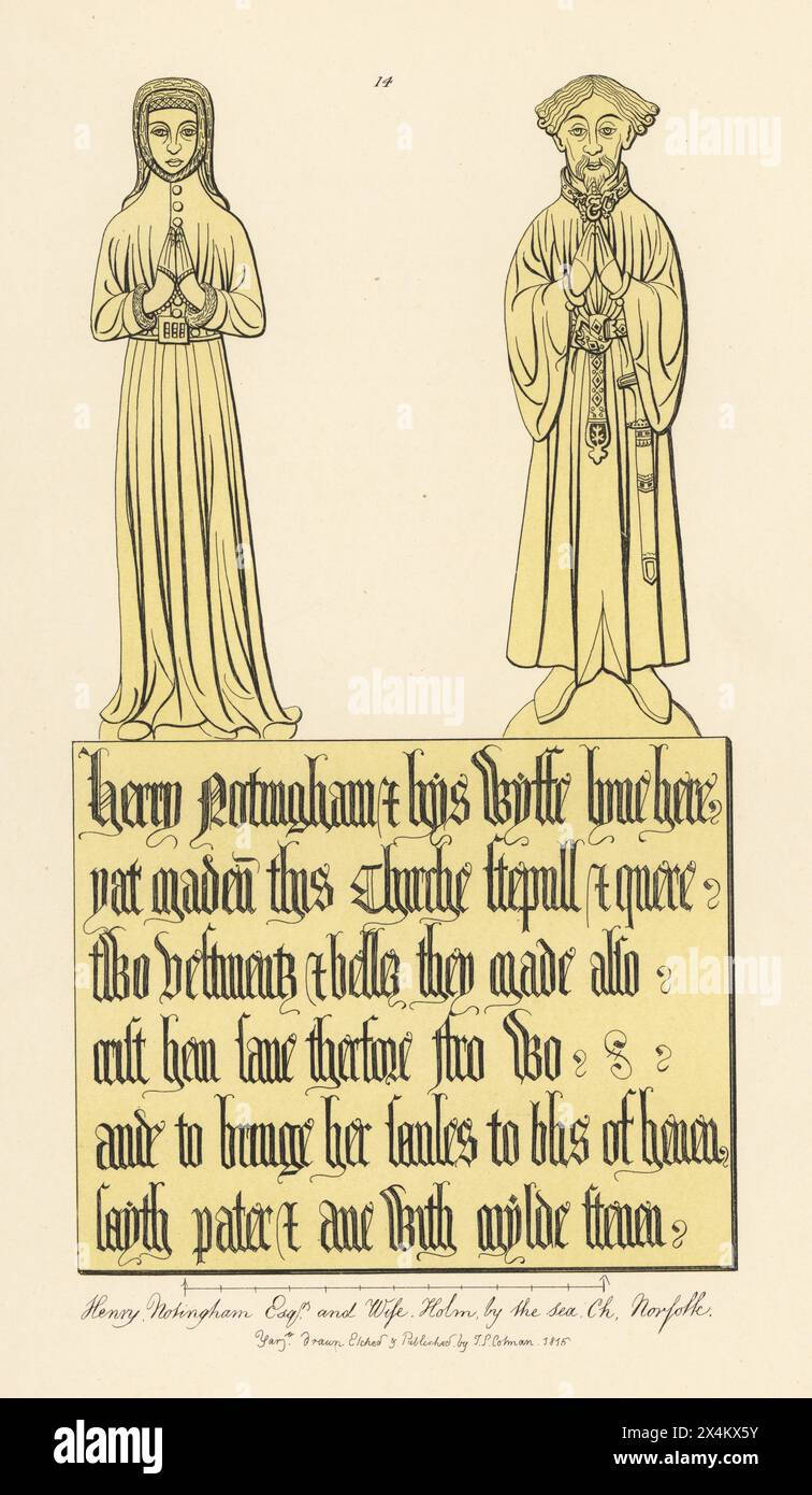 Henry Notingham and his wife, before 1410. Henry in robe with high cape ...