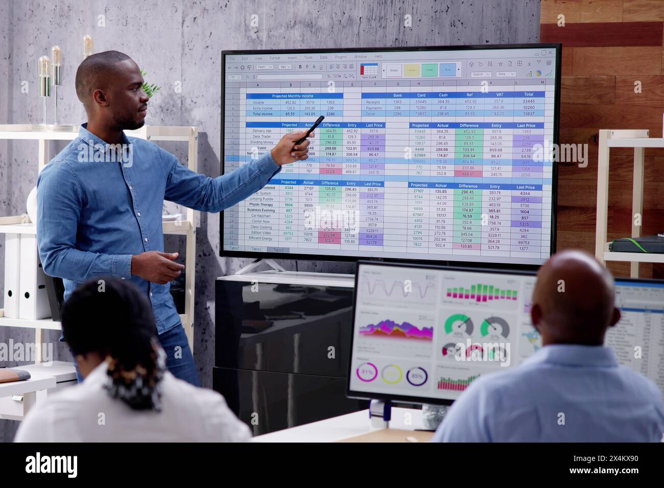 Corporate classroom training with people using black computer ...