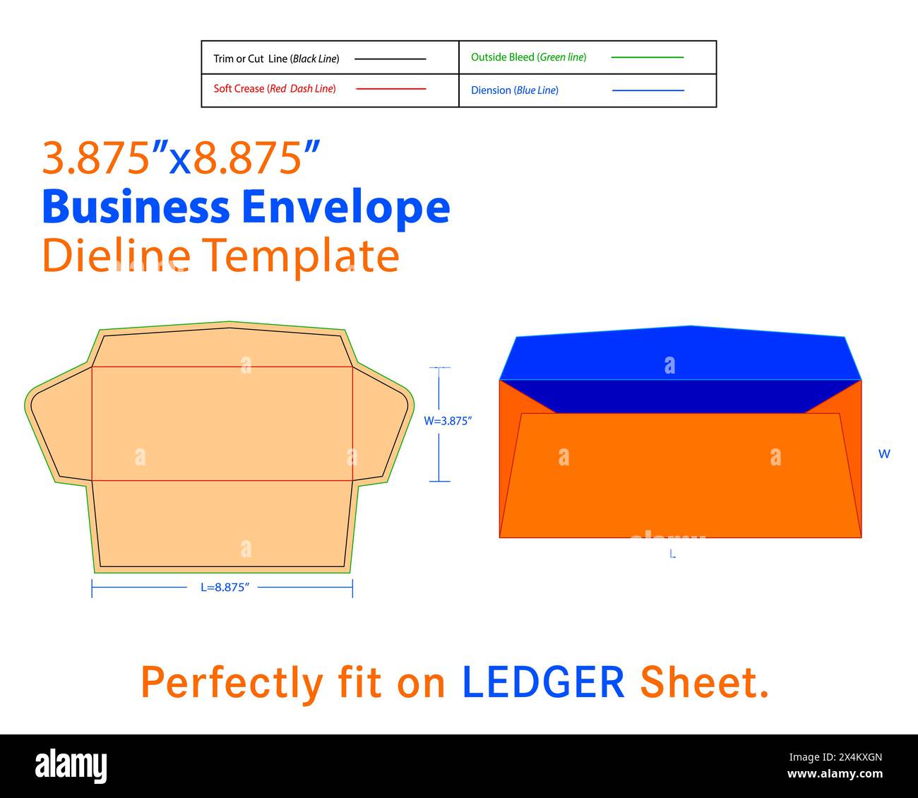 Business Envelope W=3.875, L=8.875 Inches, Die line. Overall, a ...