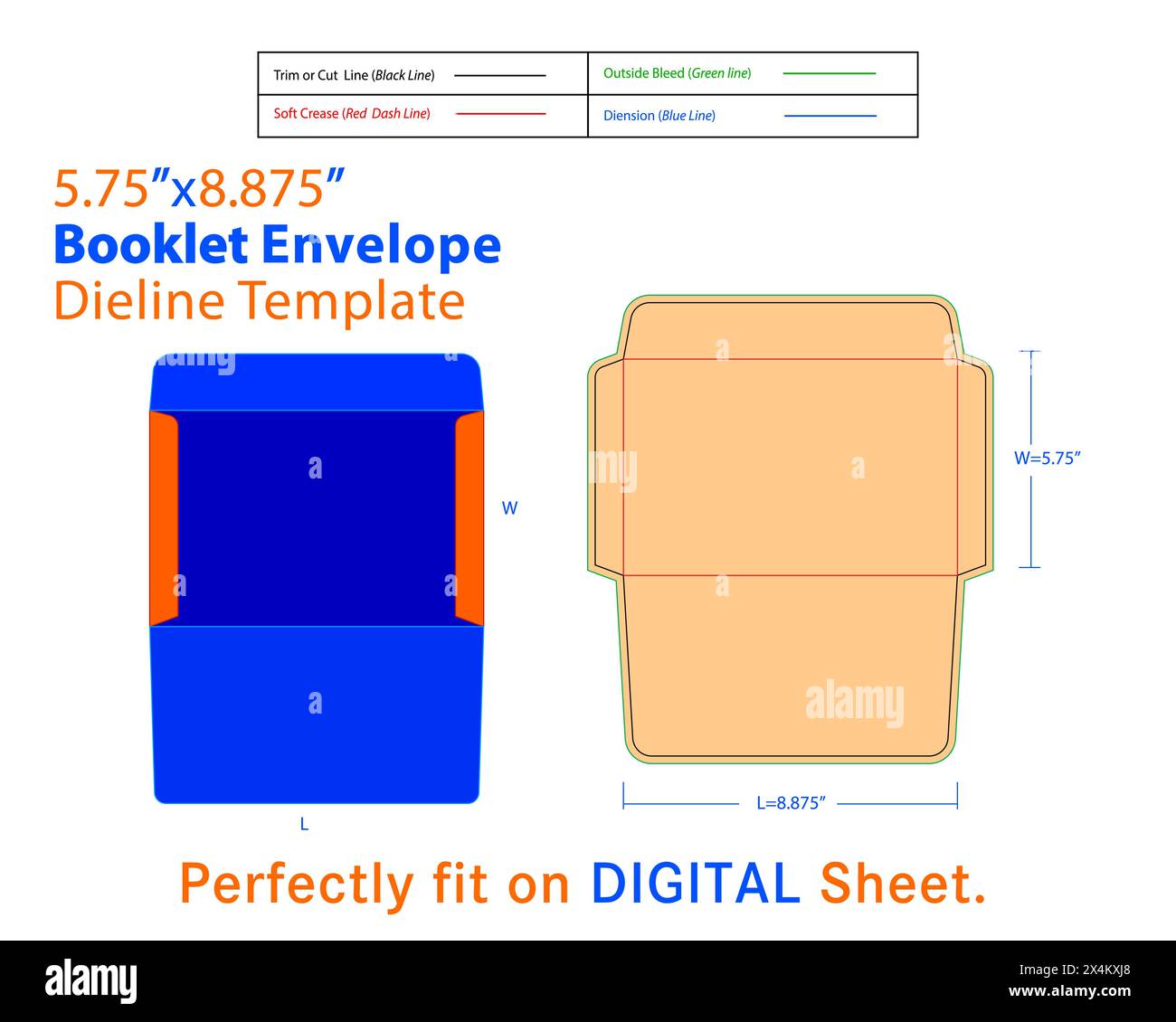 Booklet Envelope W 5.75, L 8.875 Inches Die line Template. Overall, a ...