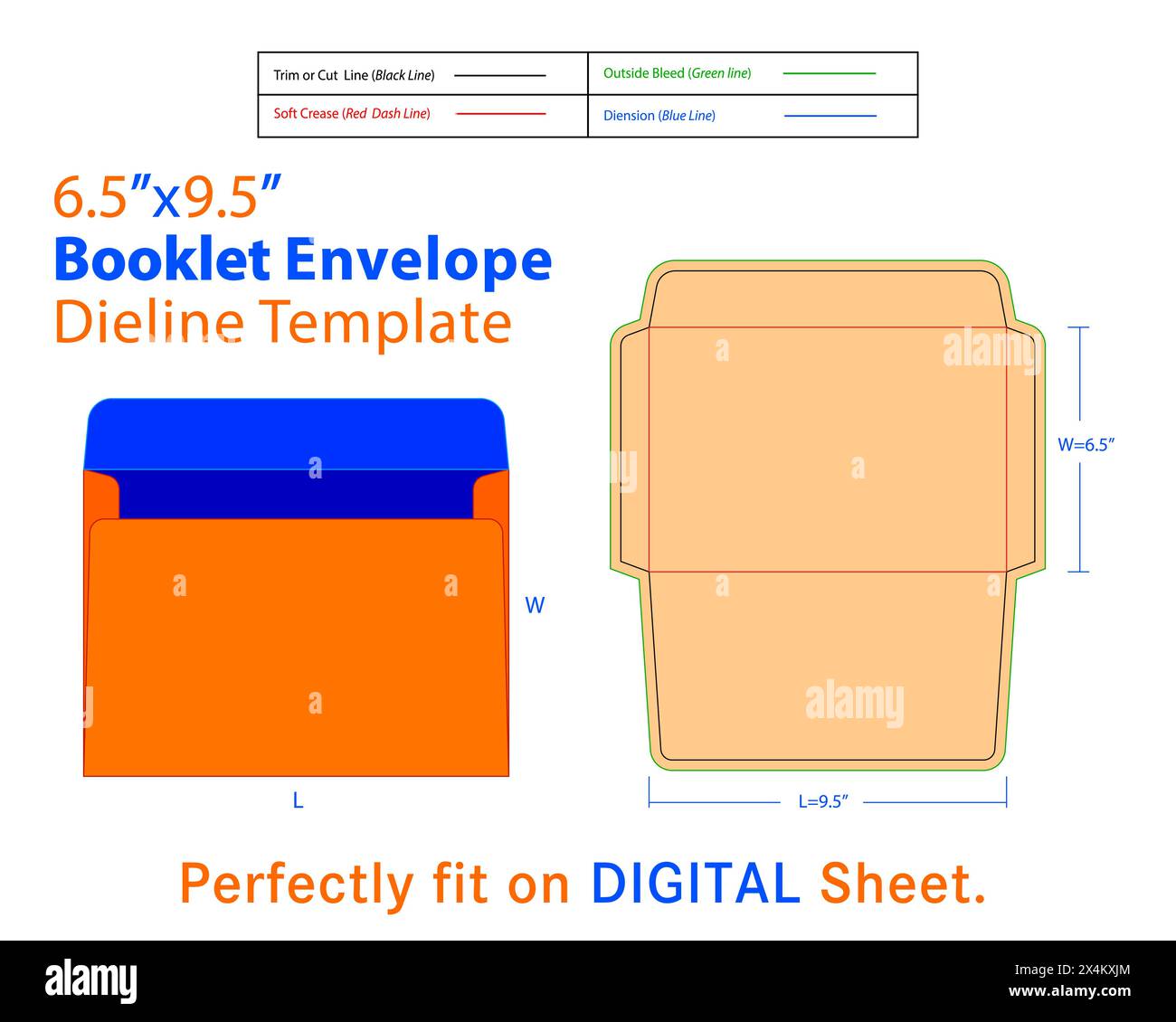 Booklet Envelope W 6.5, L 9.5 Inches Die line Template. Overall, a ...