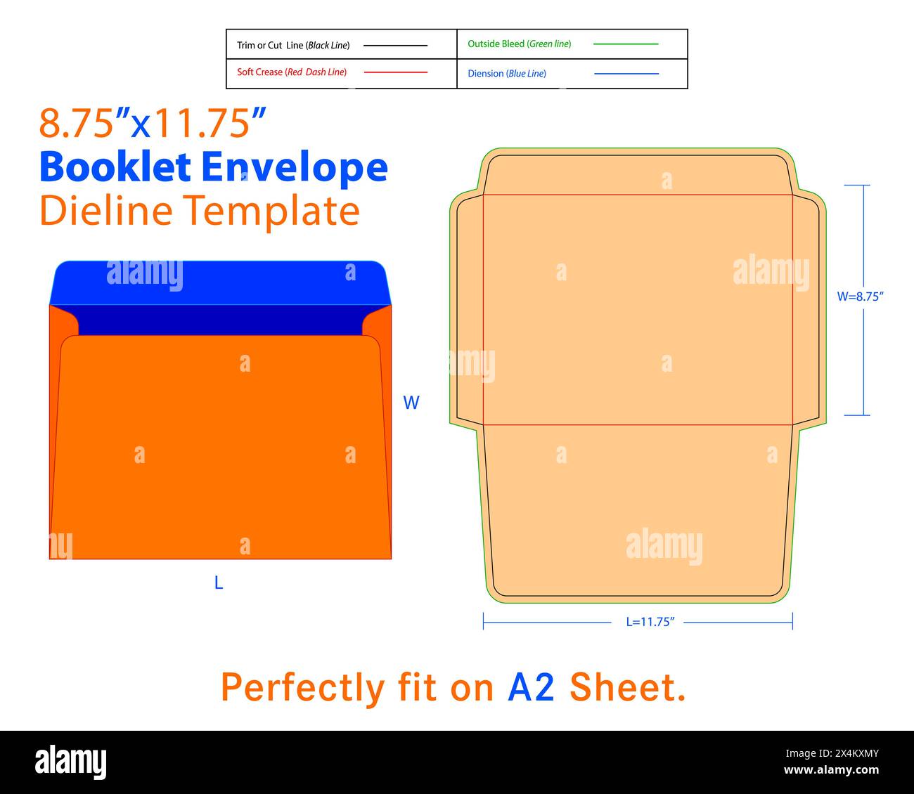 Booklet Envelope W 8.75, L 11.75 Inches Die line Template. Overall, a ...