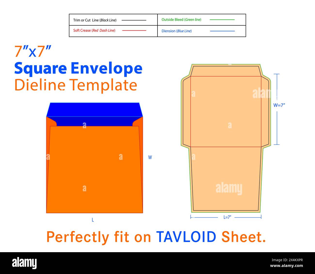 Square Envelope W 7, L 7 Inches Die line Template. Catalogue envelopes ...
