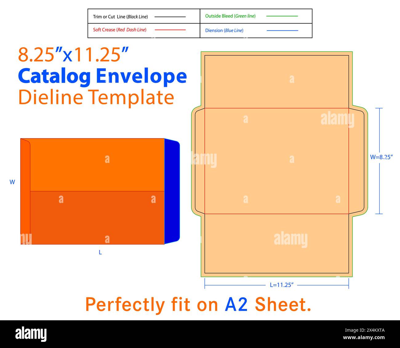 Catalogue Envelope W 8.25, L 11.25 Inches Die line Template. Catalogue ...