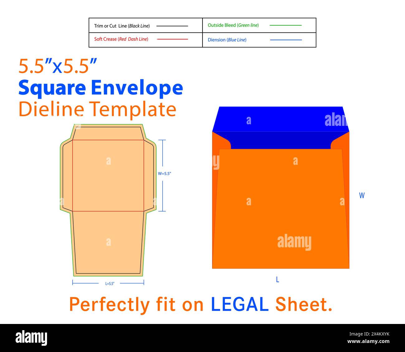 Square Envelope W 5.5, L 5.5 Inches Die line Template. Catalogue ...