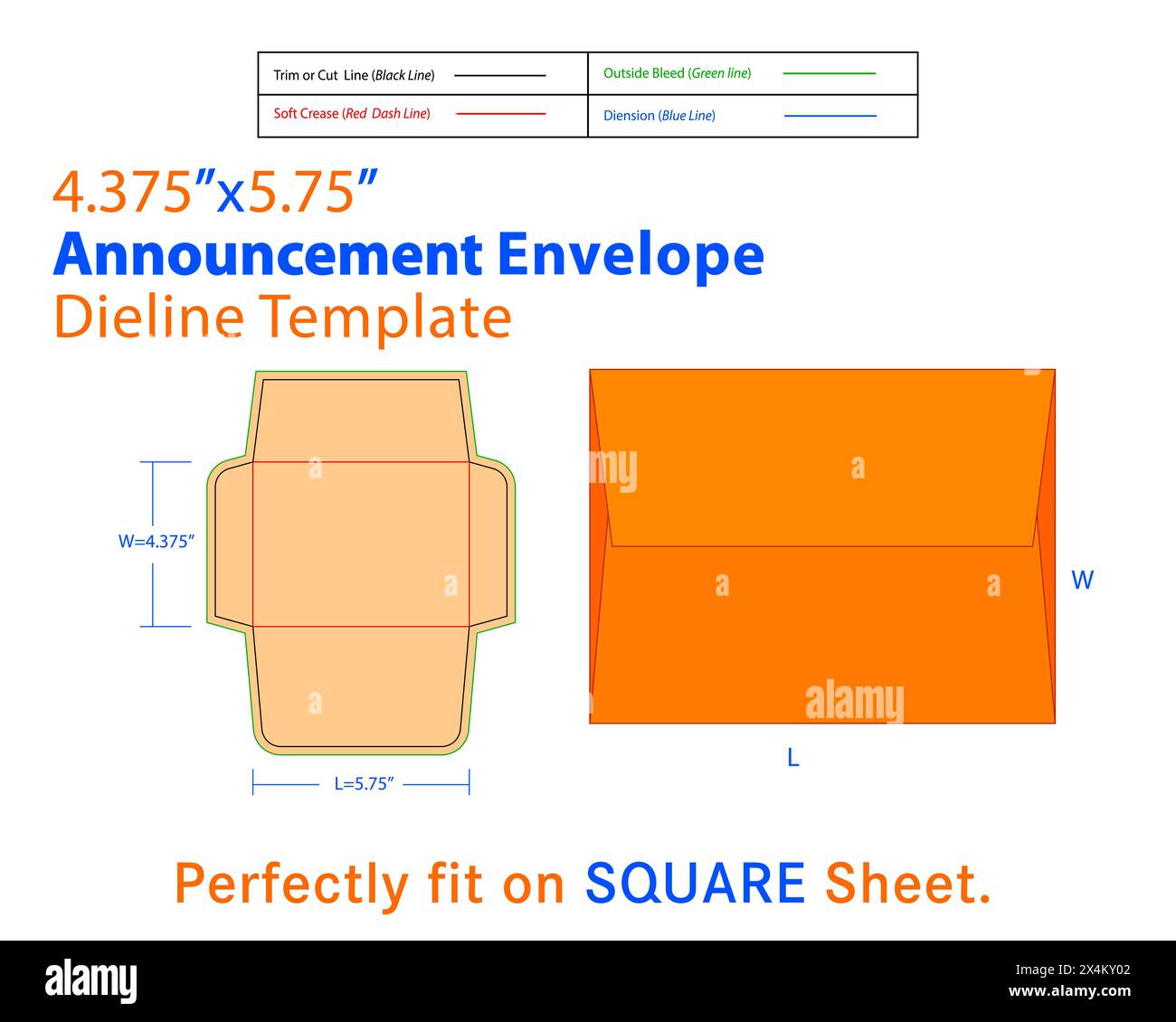A-2 Announcement Envelope Die line Template With 3D design. Editable ...