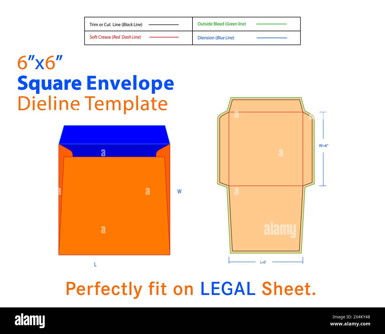 Square Envelope W 6, L 6 Inches Die line Template. Catalog envelopes ...