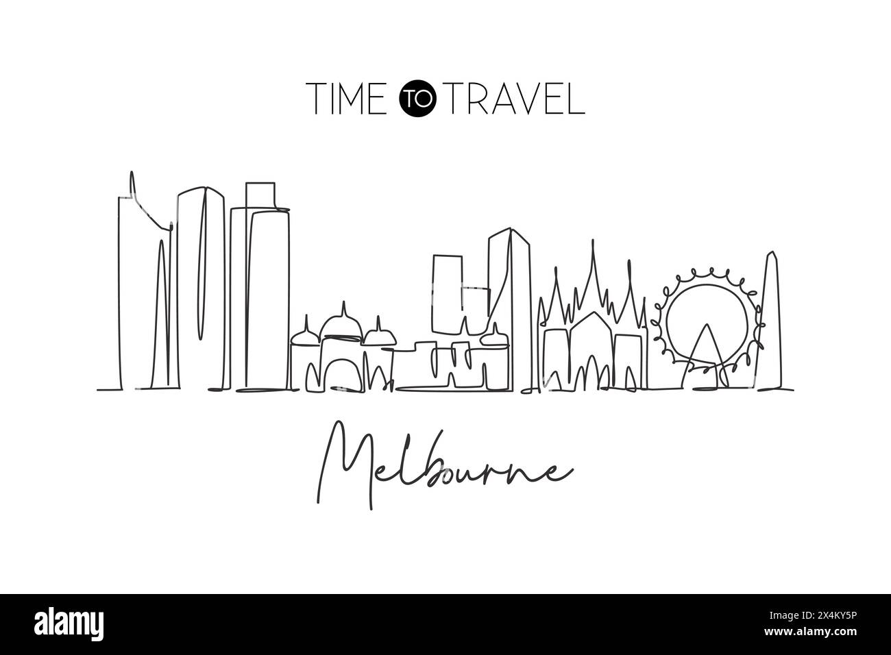 Single continuous line drawing of Melbourne city skyline, Australia ...