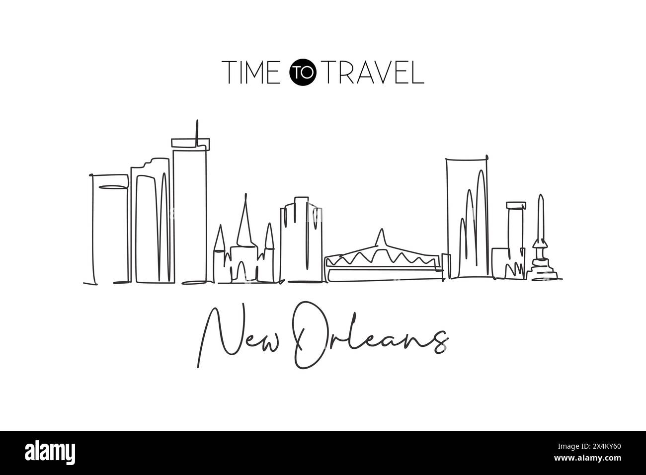 One single line drawing of New Orleans city skyline, Louisiana ...