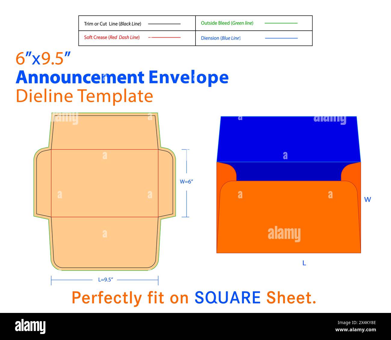 A-10 Announcement Envelope Dieline Template With 3D design. Editable ...
