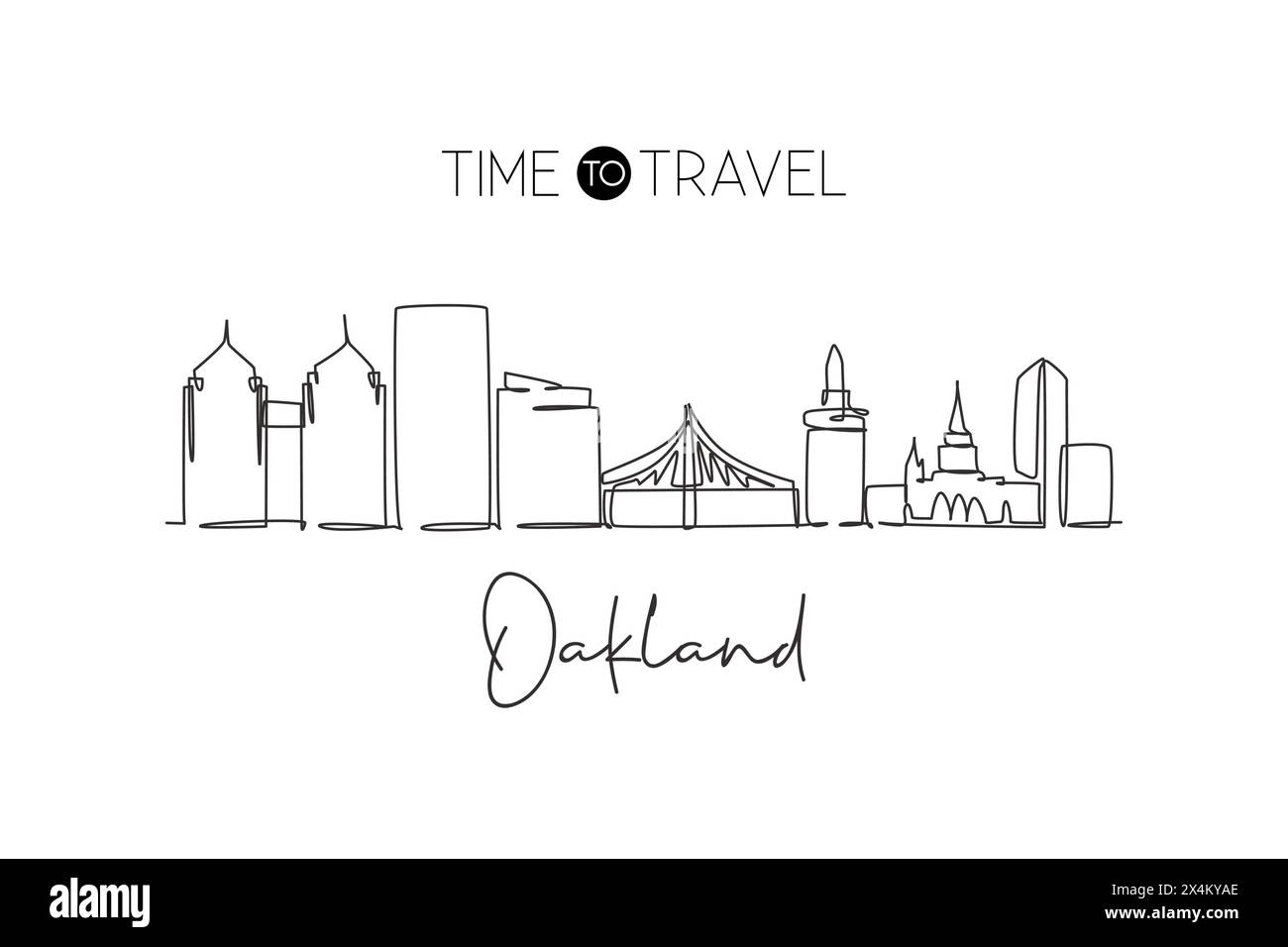 Single continuous line drawing of Oakland city skyline California ...