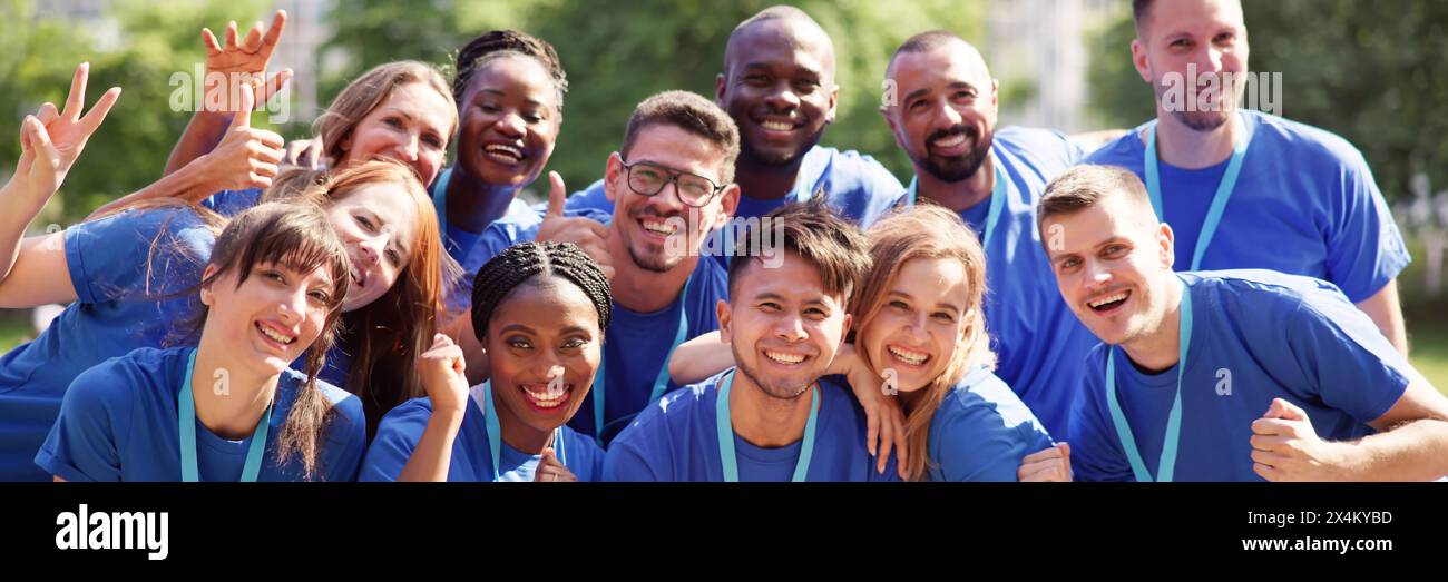 Happy group of people volunteering together with altruism Stock Photo ...