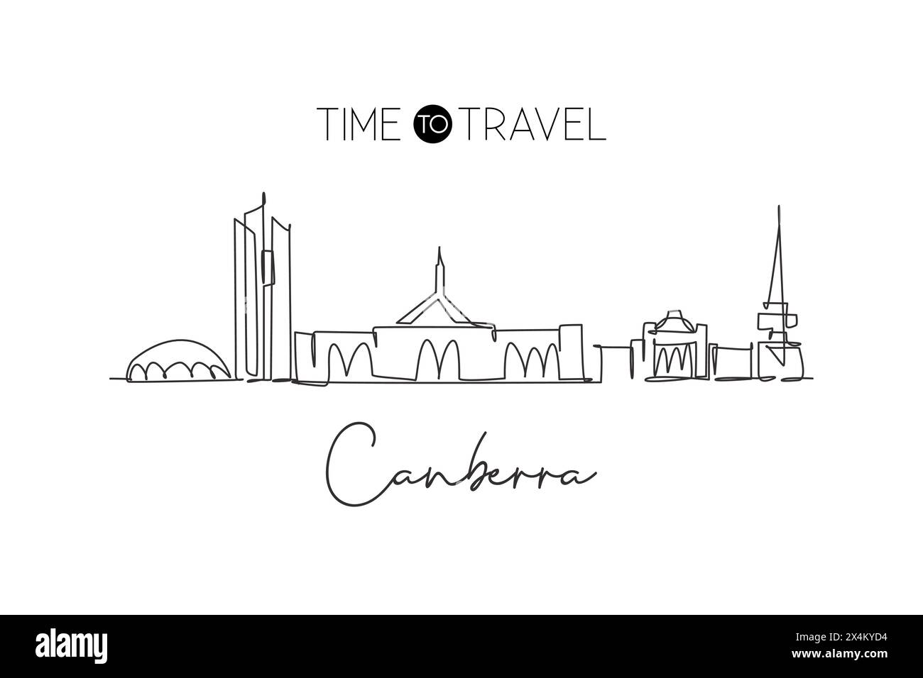 One continuous line drawing of Canberra city skyline, Australia ...