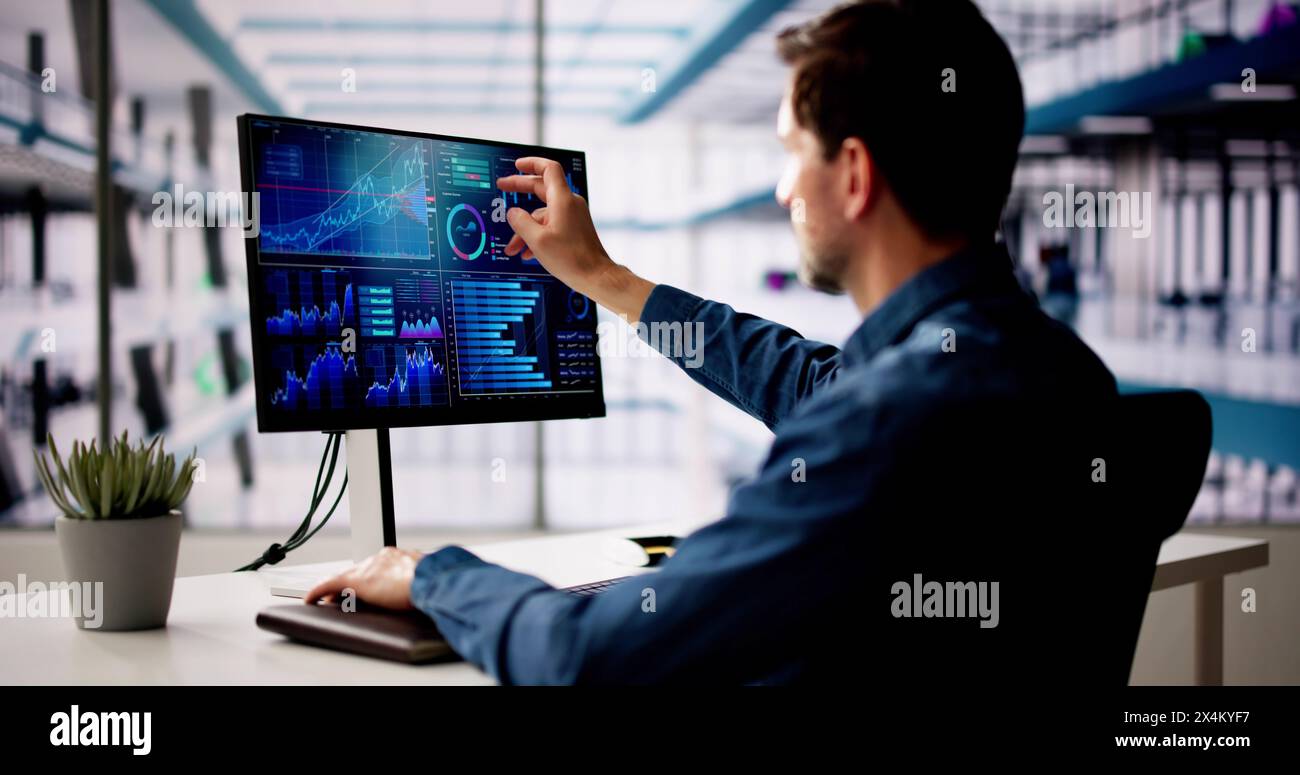 KPI Business Analytics Data Dashboard. Analyst Using Computer Stock ...