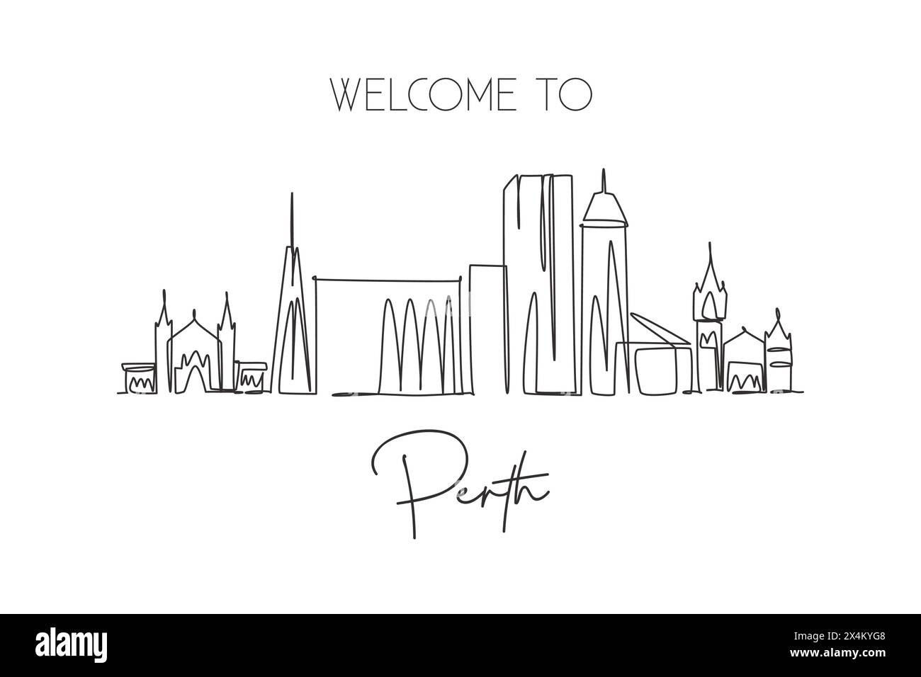 One single line drawing of Perth city skyline, Australia. Historical ...