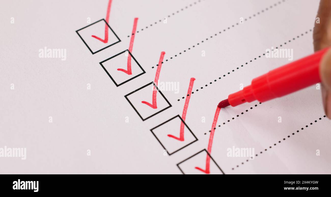 African American Hand Marking Check Mark In Checklist Survey Stock ...