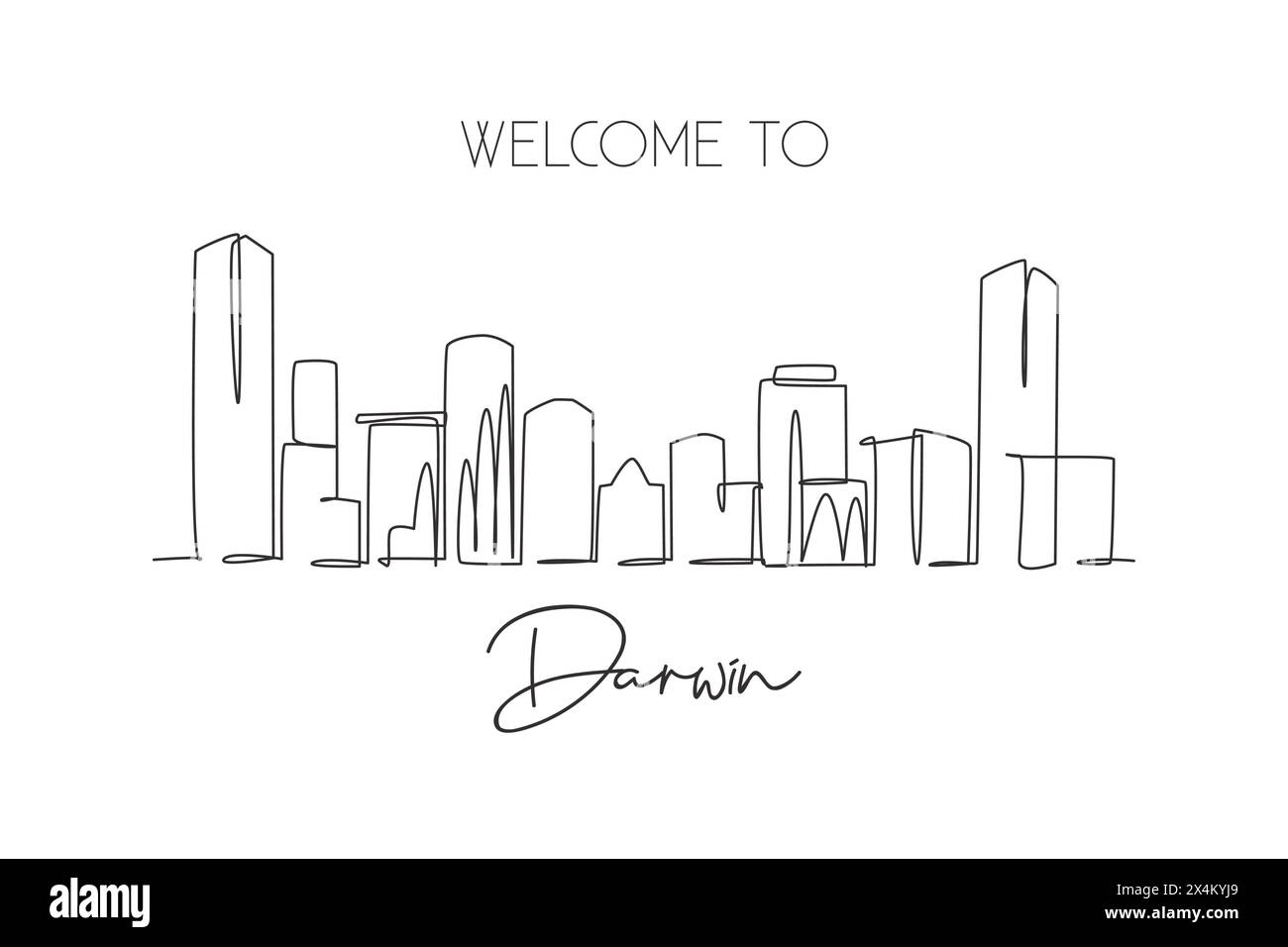 One continuous line drawing of Darwin city skyline, Australia ...