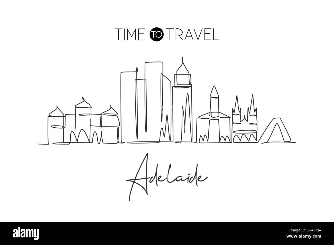 Single continuous line drawing of Adelaide city skyline Australia ...