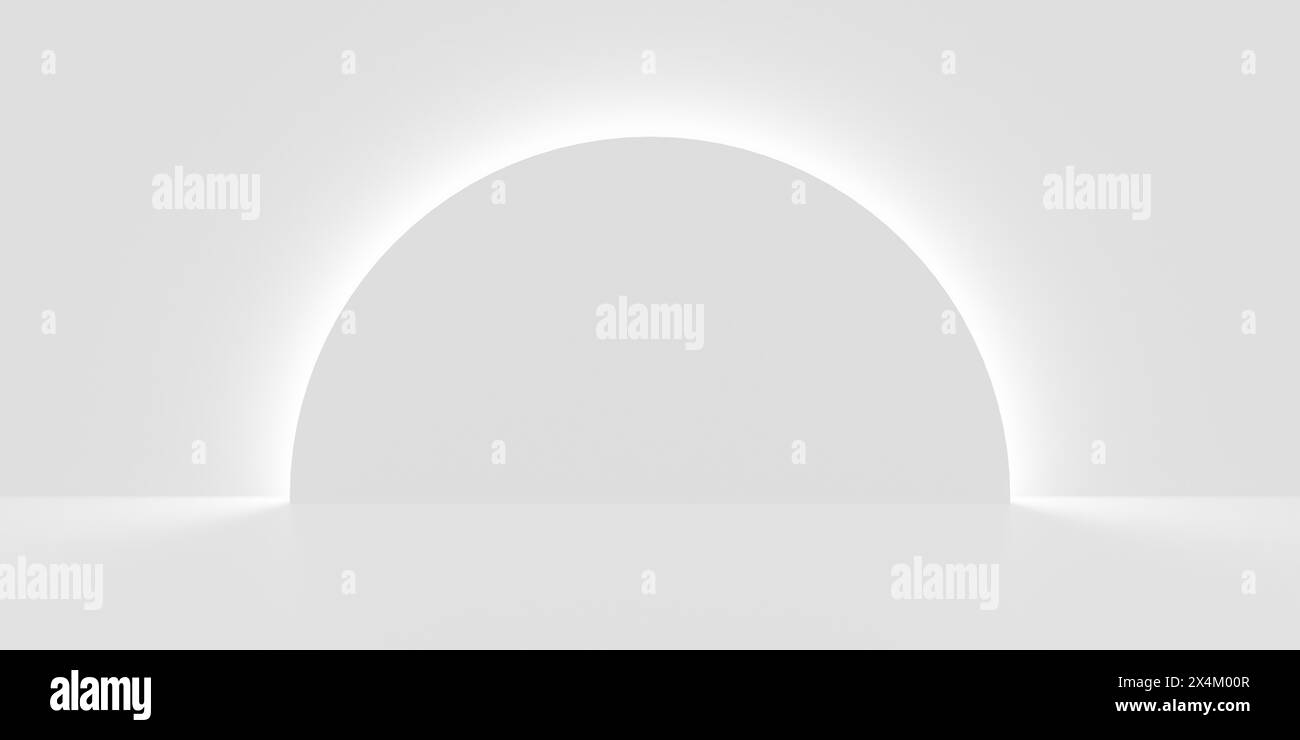 White empty, blank, clean room with semi-circle shaped backlit ...