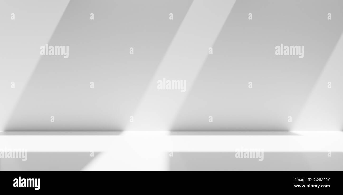 Empty white interior room wall with sunlight shadow grid structure ...