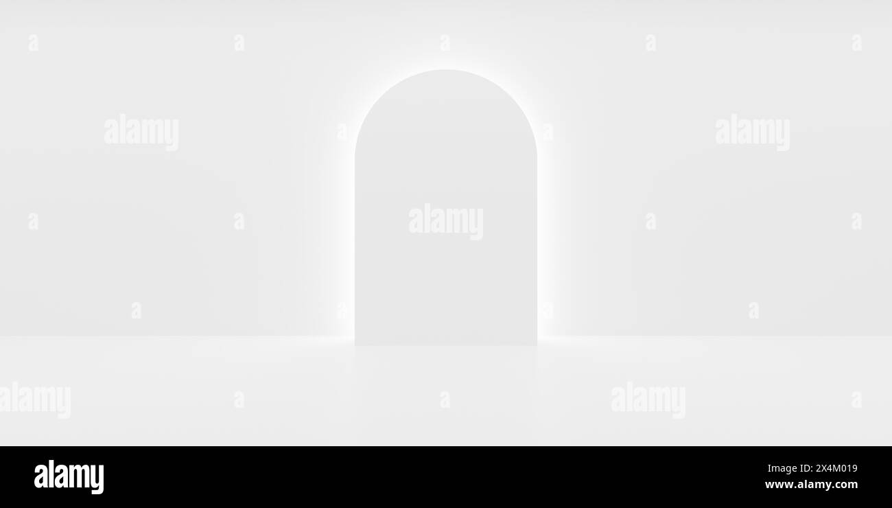 White empty, blank, clean room with round frame shaped backlit ...