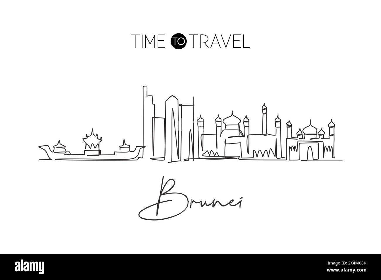 Single continuous line drawing of Bandar Seri Begawan city skyline ...