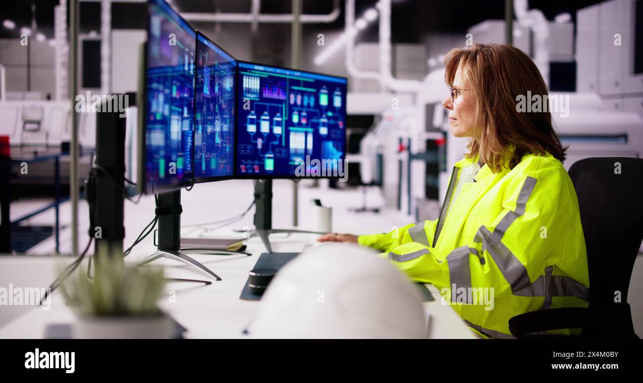 Industrial Data Automation System On Computer. Engineer Operator Stock ...