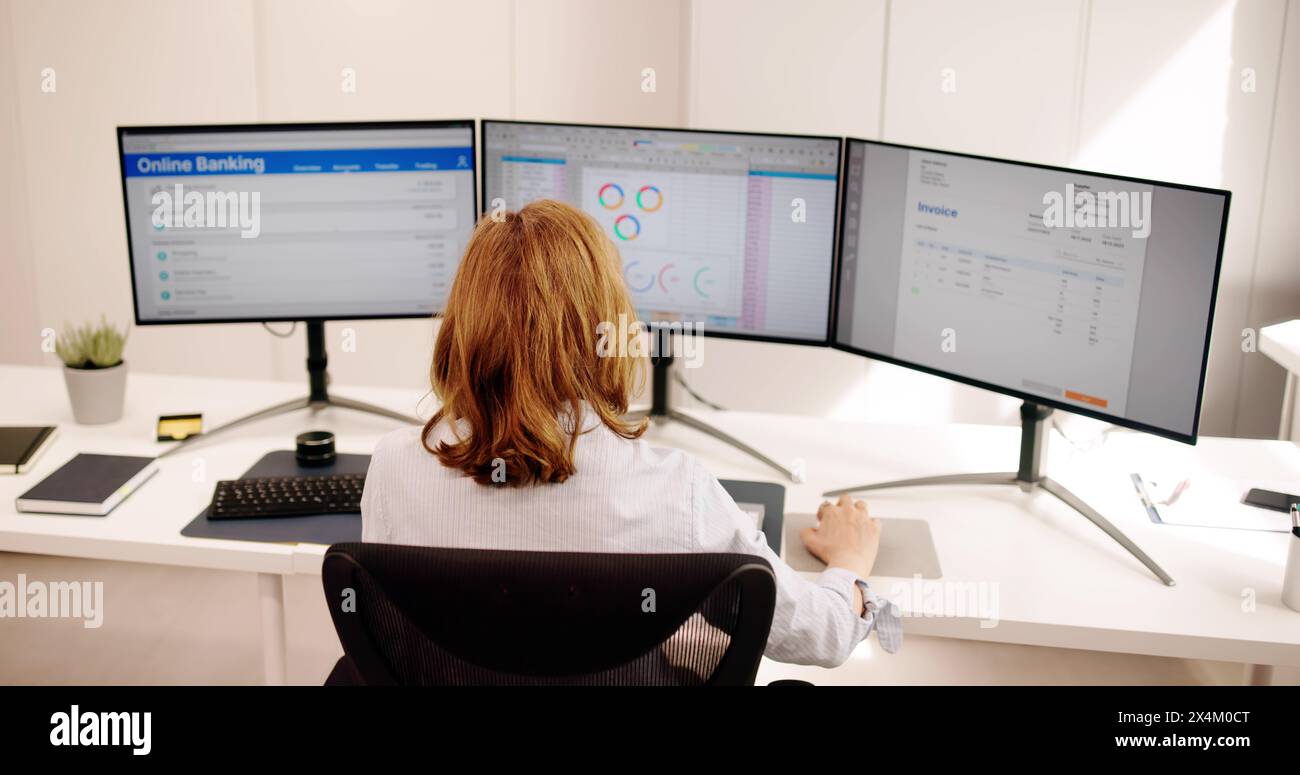 Business Invoice Tax Management. Accountant Using Monitor Stock Photo ...