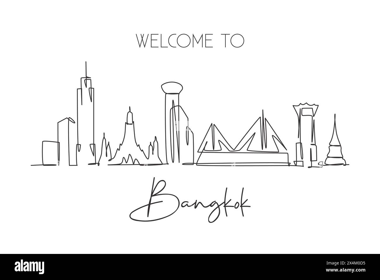 One continuous line drawing of Bangkok city skyline, Thailand ...