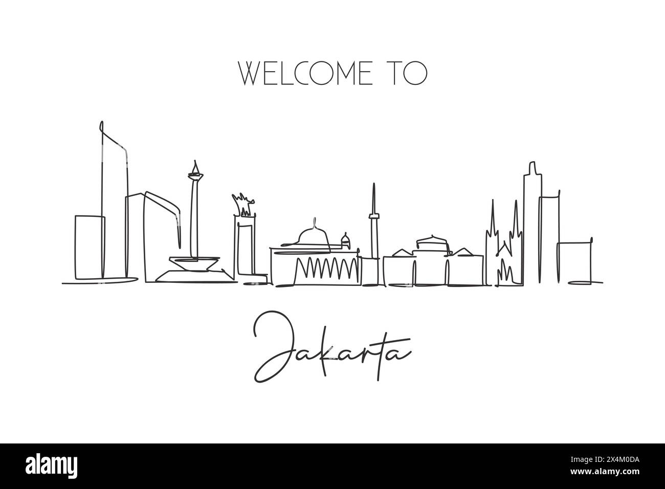 Single continuous line drawing of Jakarta city skyline, Indonesia ...