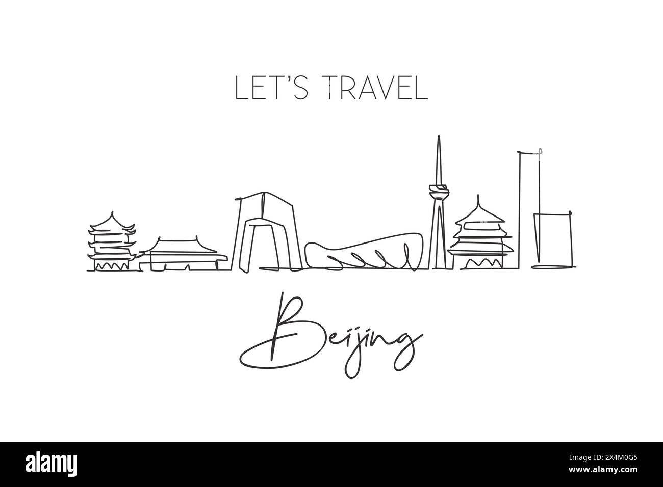 One continuous line drawing of Beijing city skyline, China. Beautiful ...