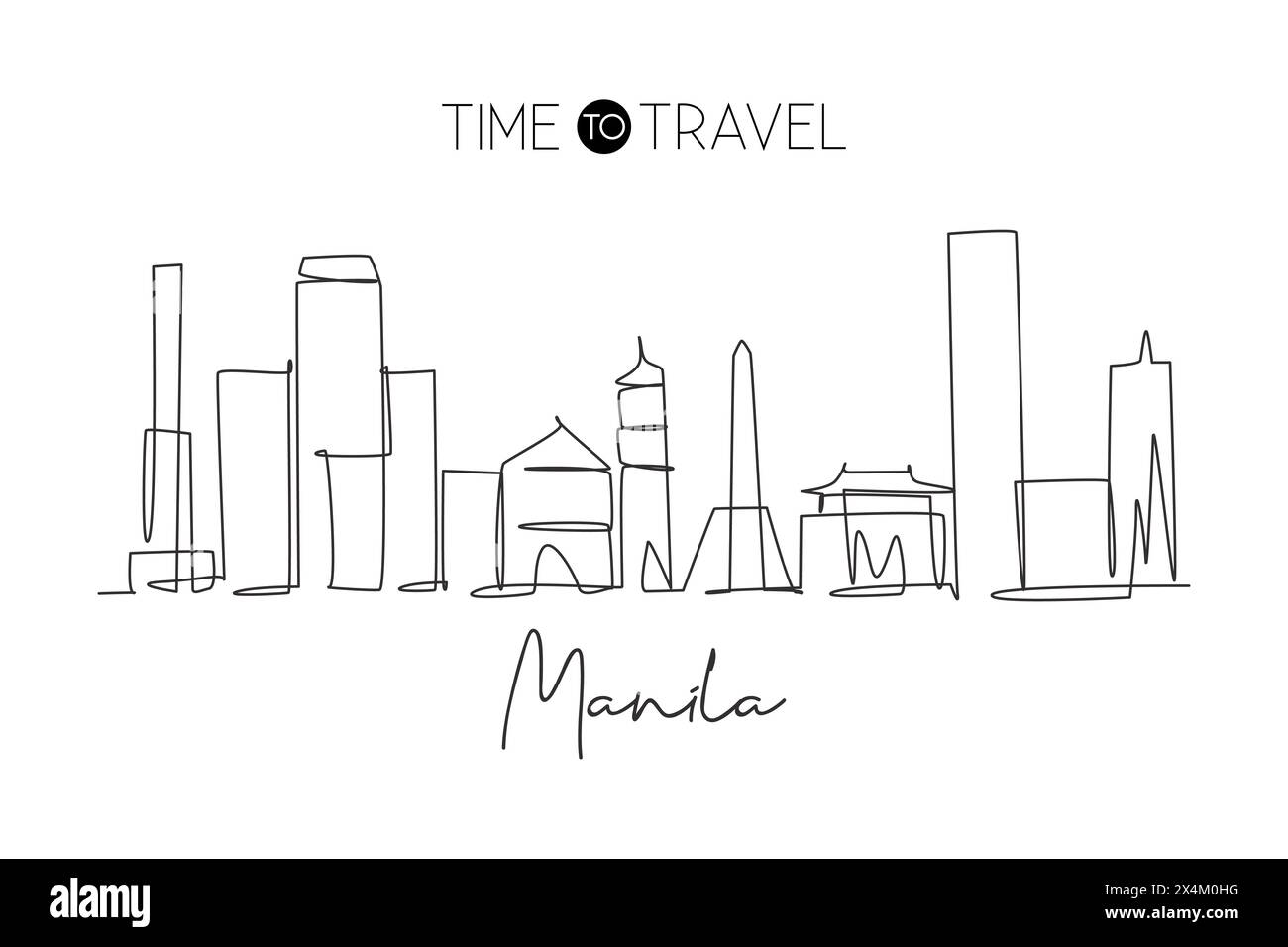 Single continuous line drawing of Manila city skyline Philippines ...
