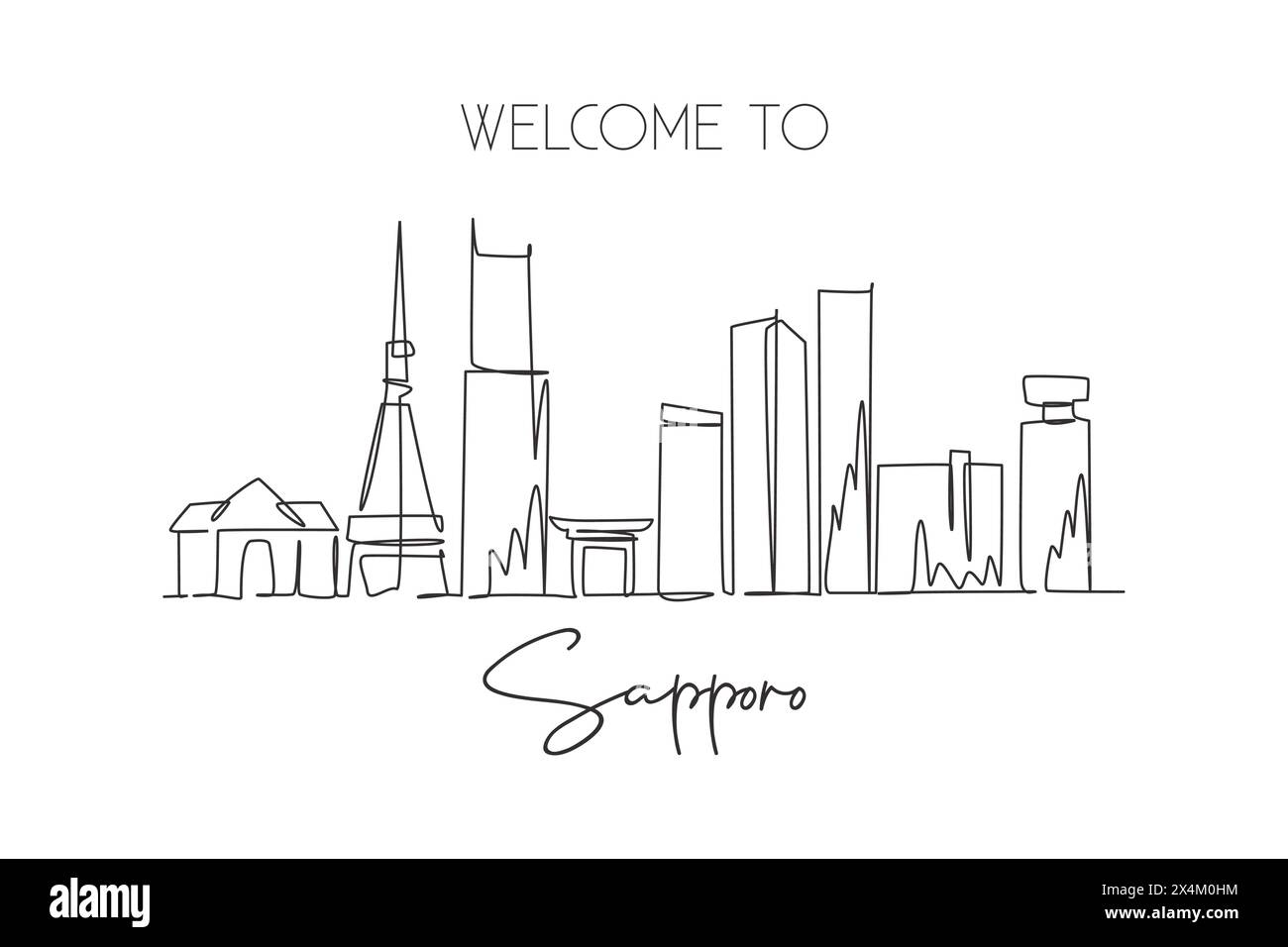 Single continuous line drawing of Sapporo city skyline, Japan. Famous ...